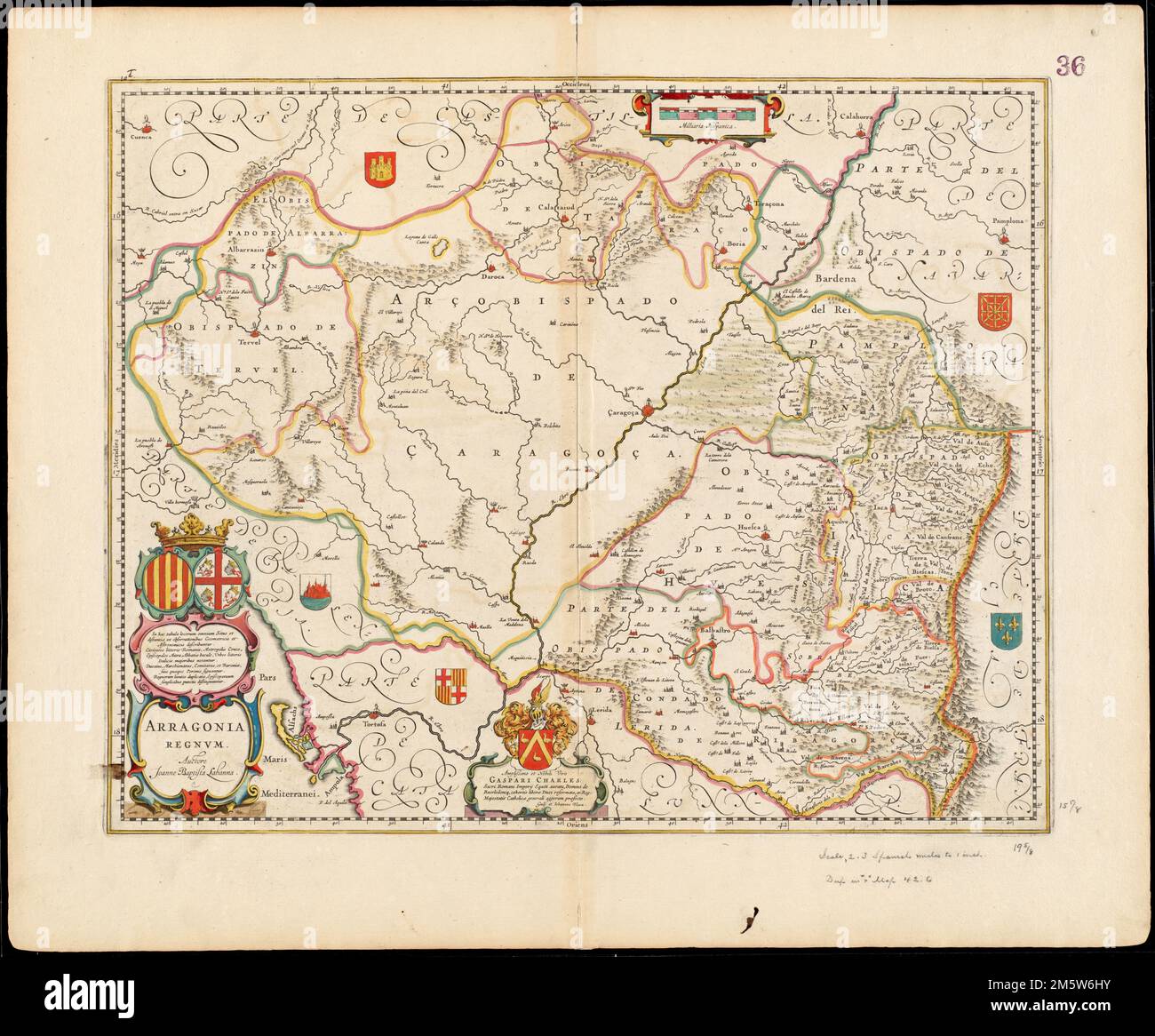 Arragonia regnum. Map of the Kingdom of Aragon in northern Spain ...