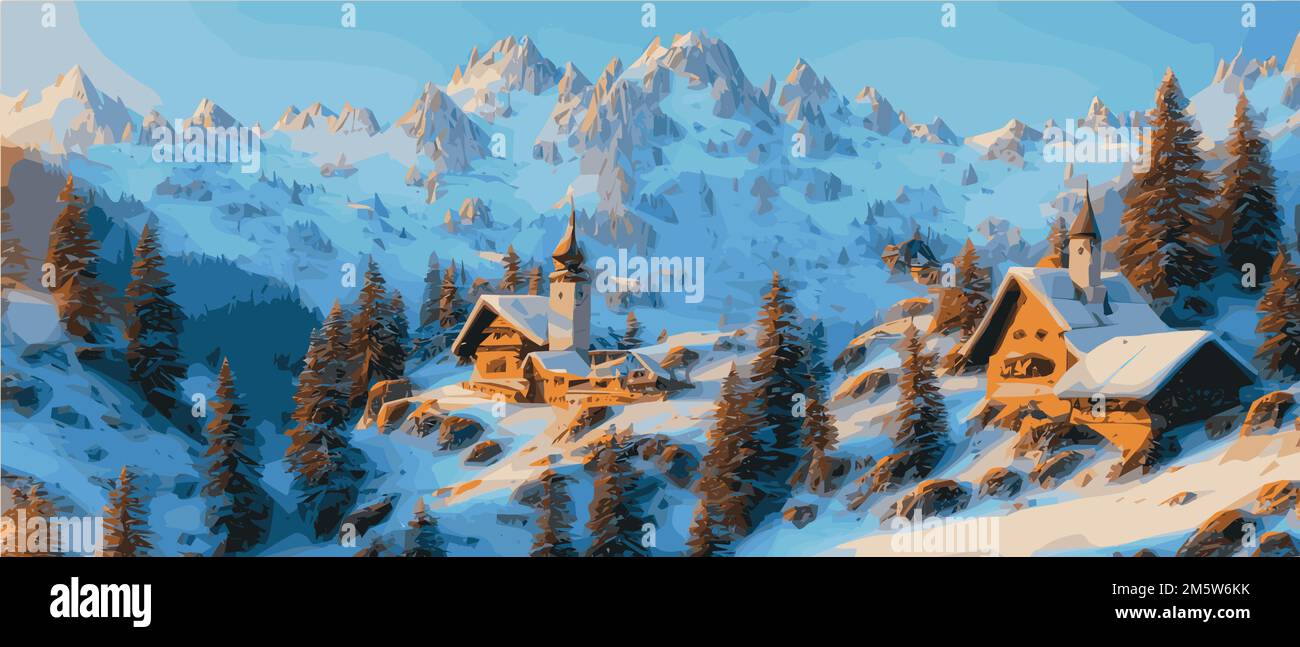 Winter mountain valley background cartoon Stock Vector Images - Alamy