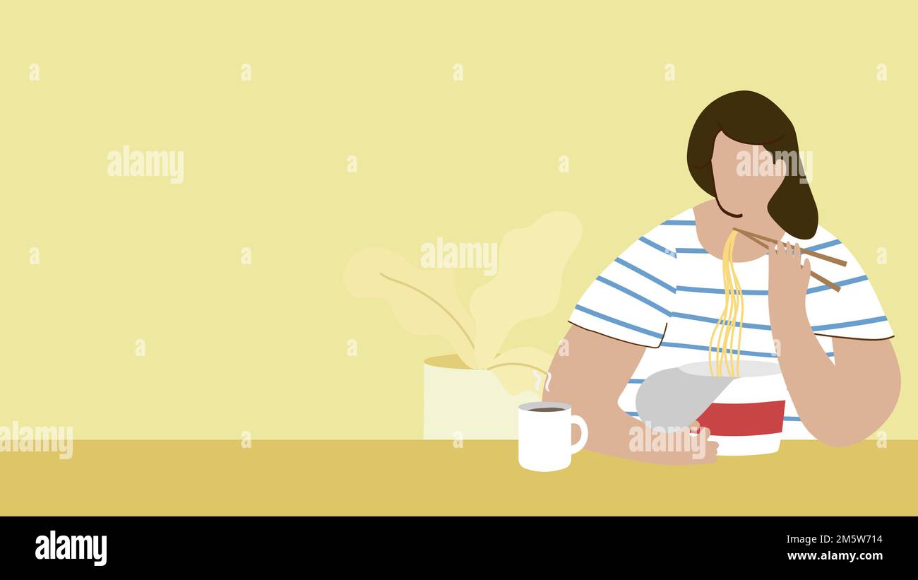 Woman eating instant noodles during coronavirus quarantine vector Stock ...