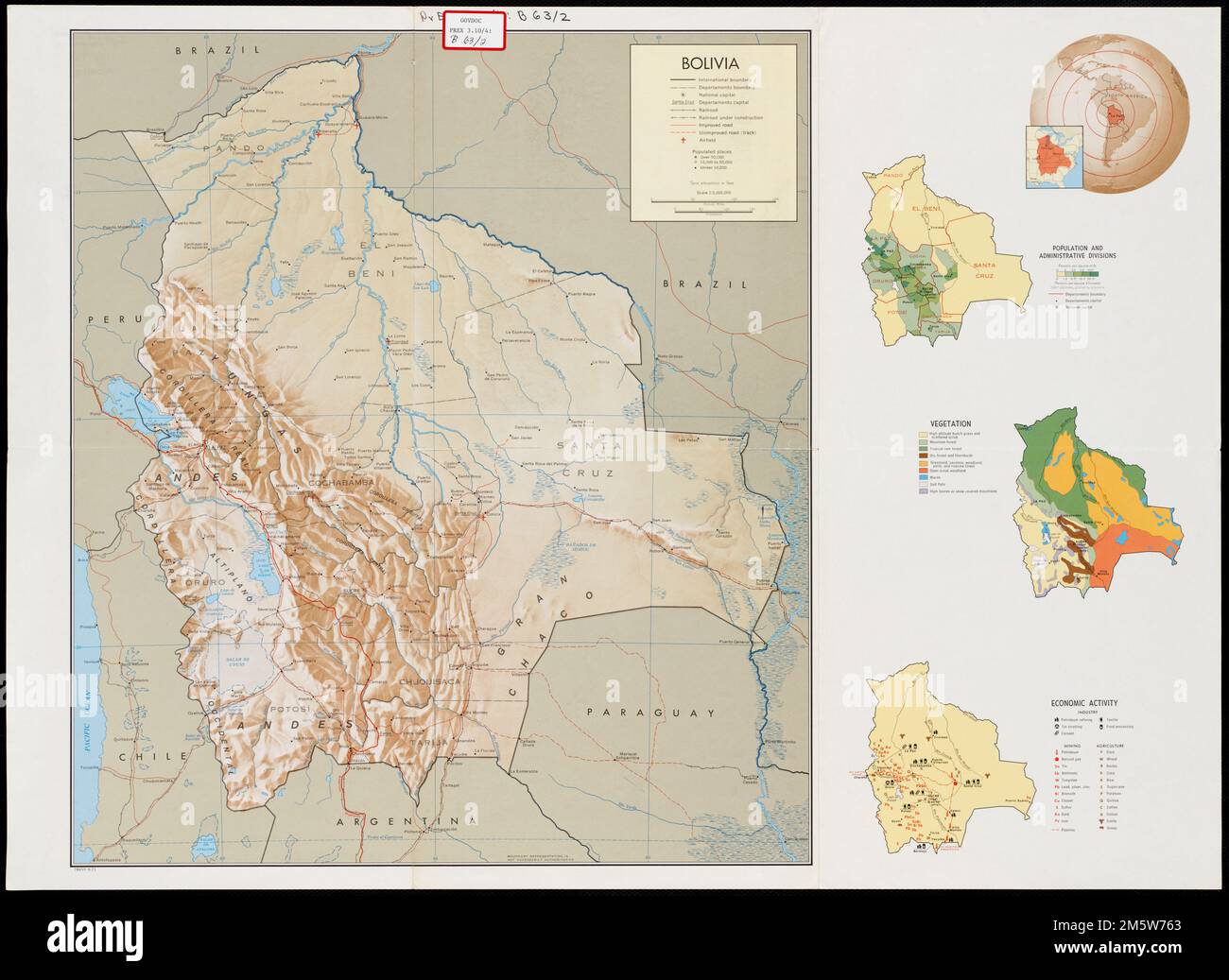 Bolivia. 78499 8-71. Relief shown by shading and spot heights. Includes location map with radial ...