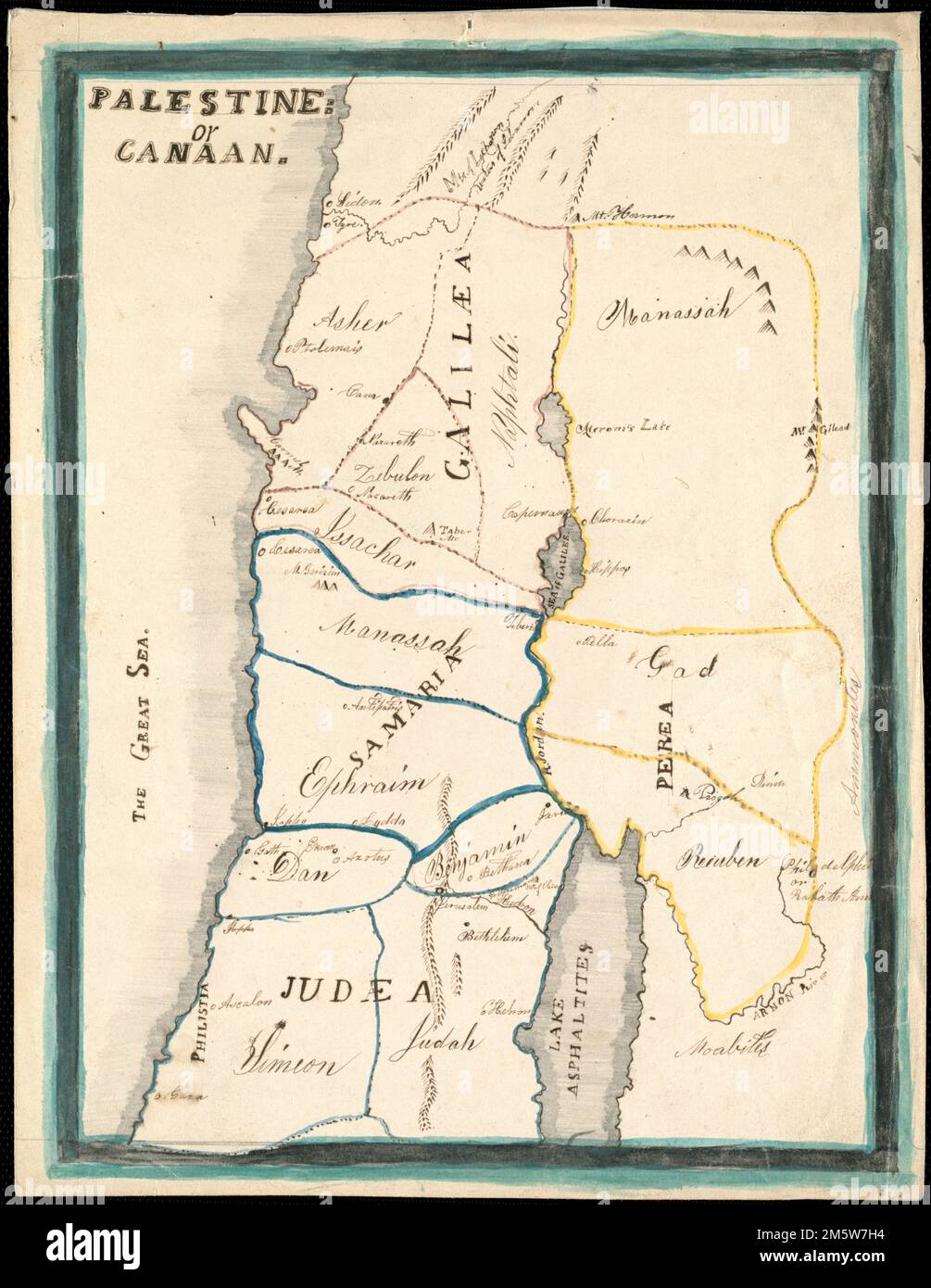 Palestine or Canaan. Relief shown pictorially. Pen-and-ink, graphite ...