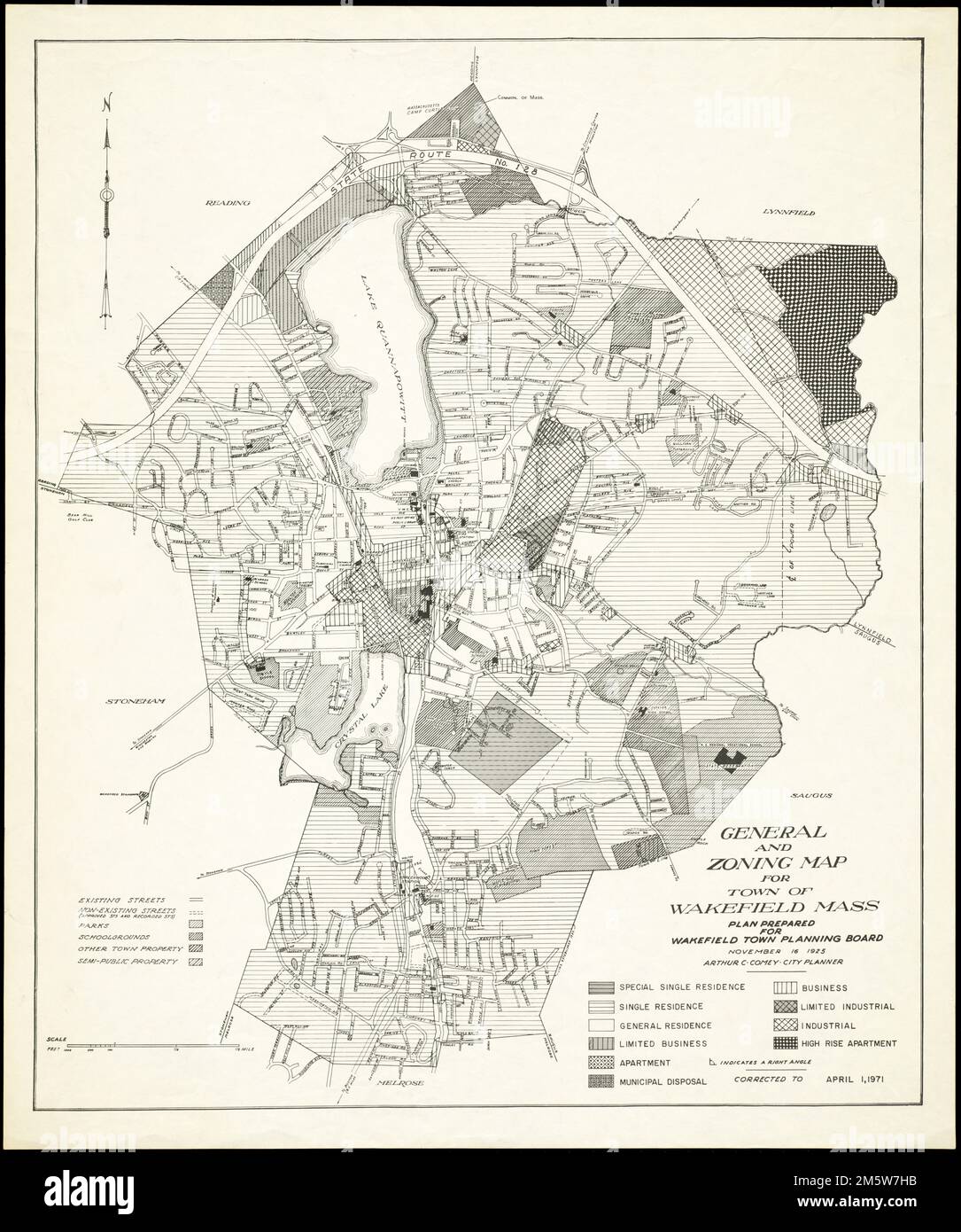 General and zoning map for town of Wakefield Mass.. Map depicts entire ...