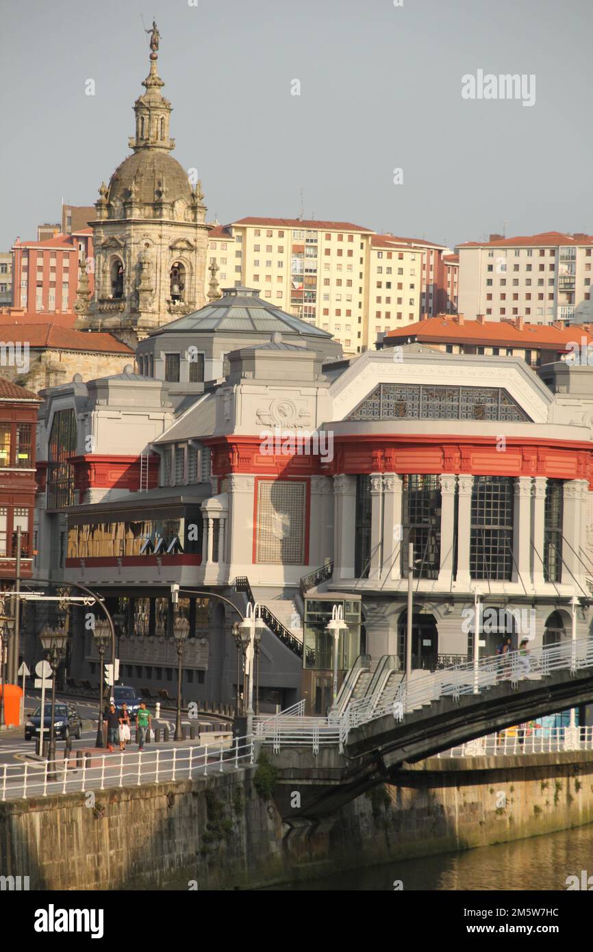 A vertical shot of an old town of Bilbao on a sunny day, Spain Stock ...