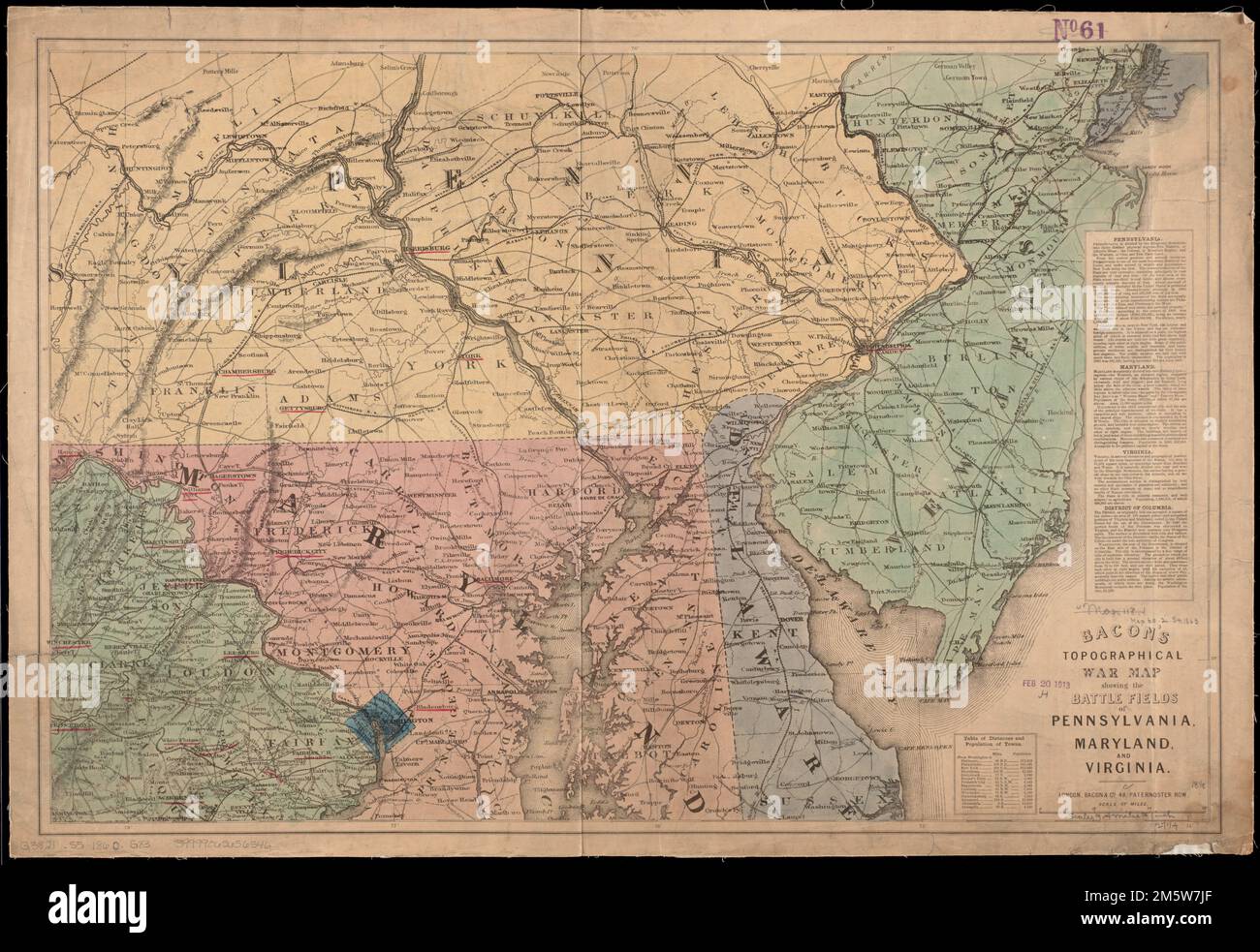 Bacon's topographical war map showing the battle fields of Pennsylvania ...