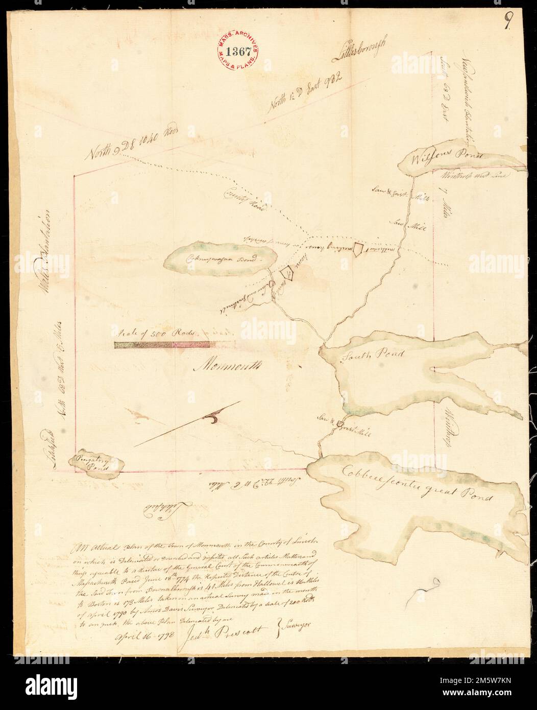 Plan of Monmouth, made by Jedediah Prescott, dated April 16, 1798 ...
