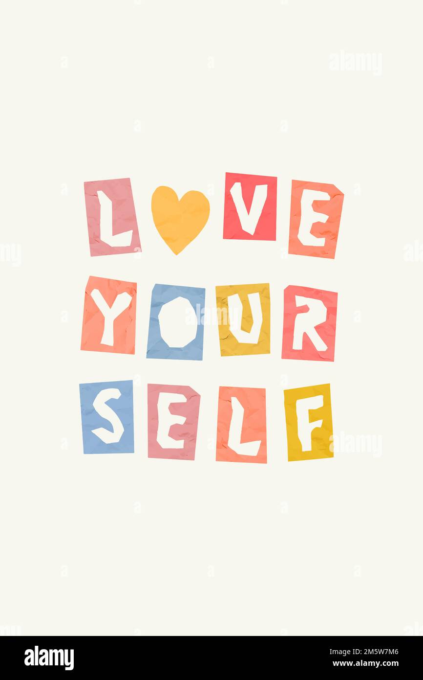 Cute vector word LOVE YOURSELF paper cut typography lettering Stock ...
