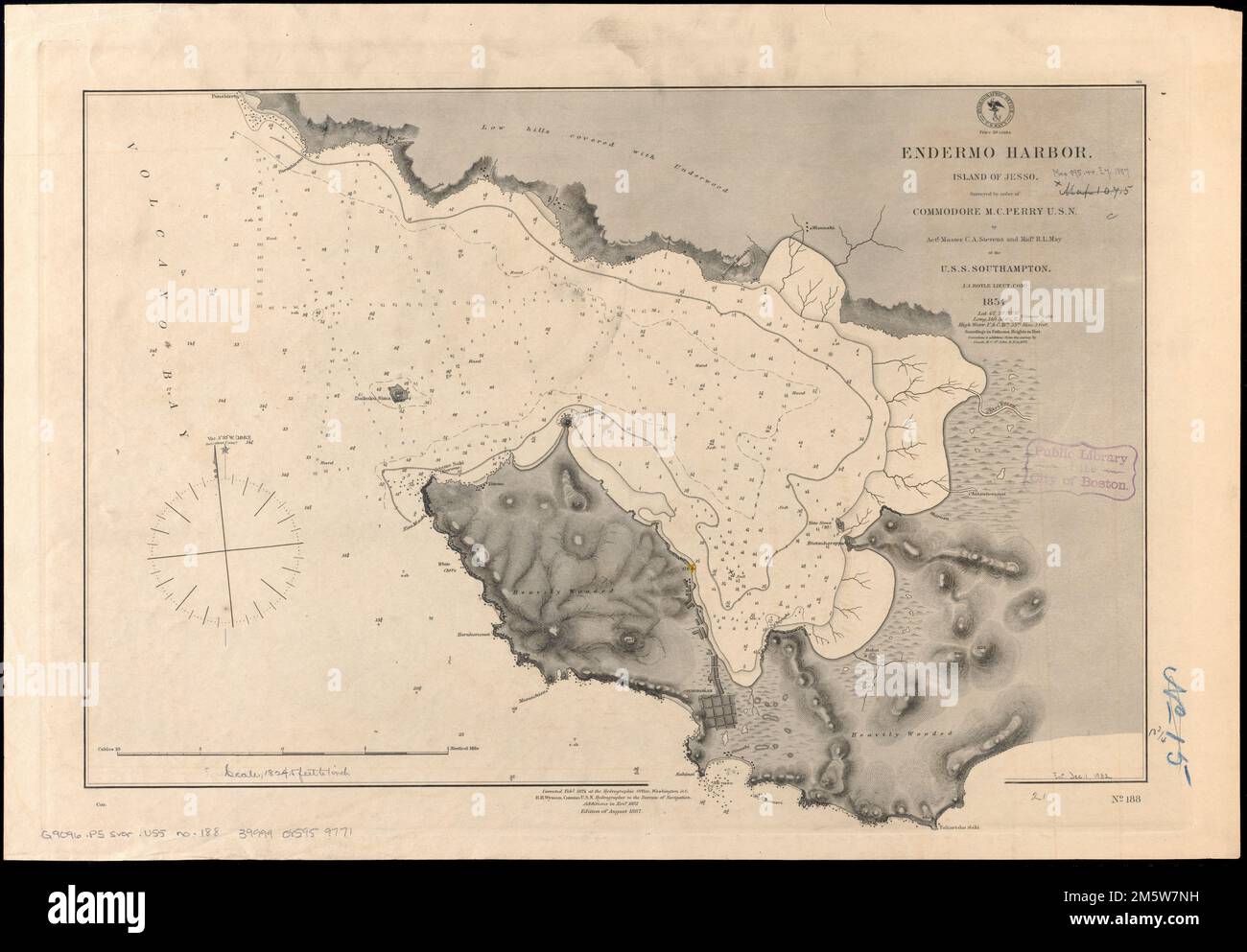 Endermo Harbor, Island of Jesso. Relief shown by hachures and spot ...