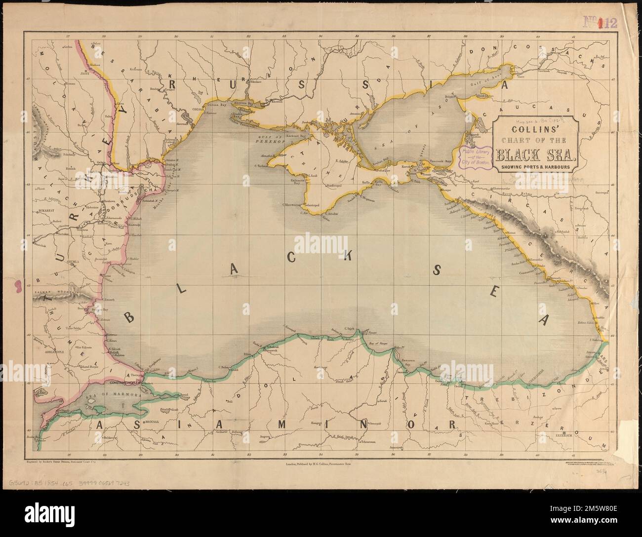 Collins' chart of the Black Sea showing ports & harbours. Relief shown ...