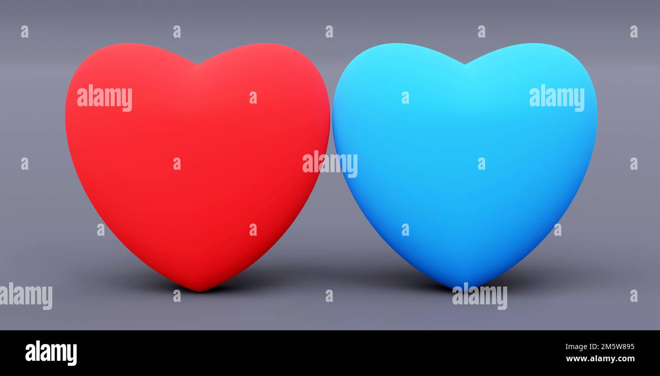 Couple of heart on purple background. Male blue and female red color ...
