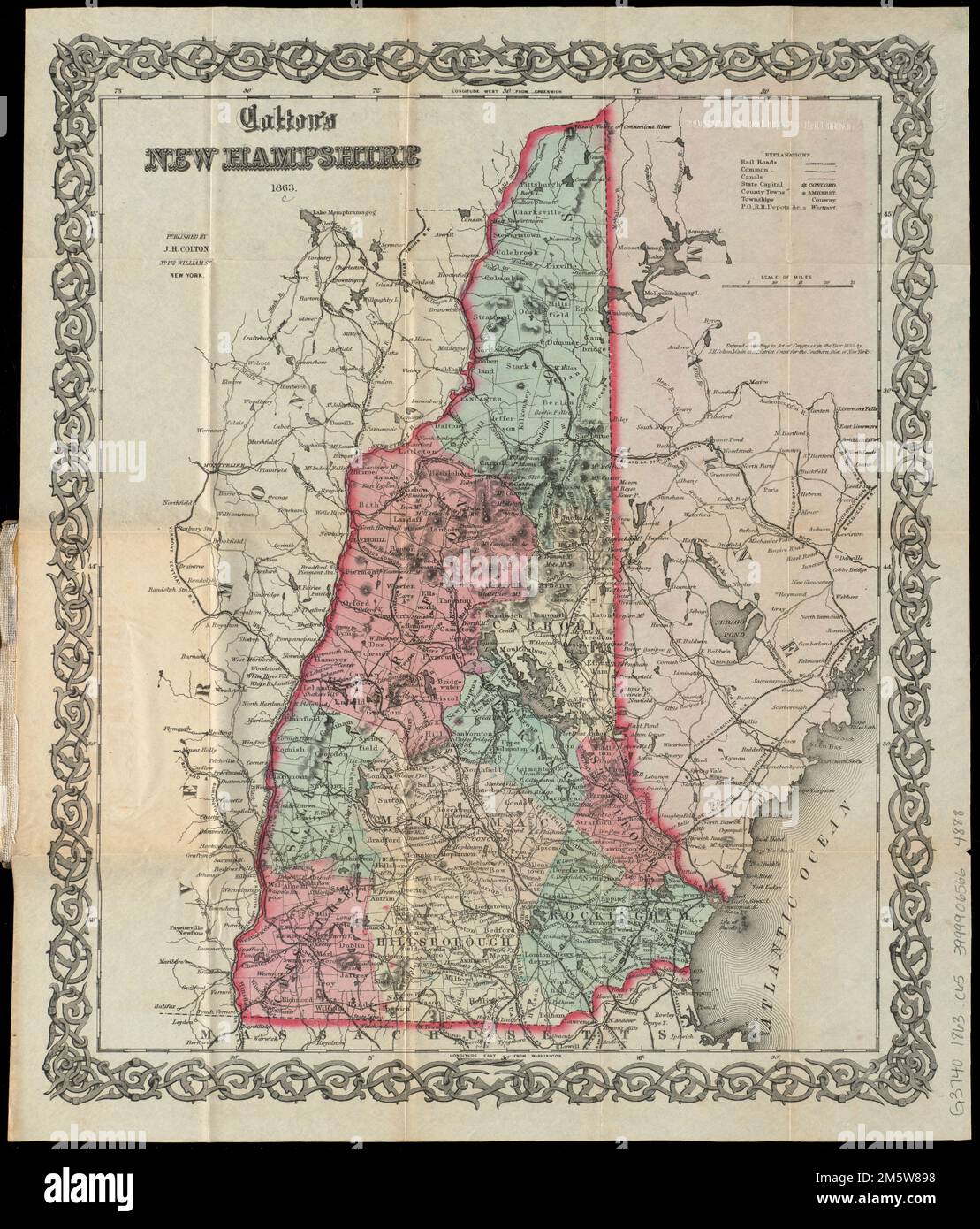 Colton's New Hampshire. Shows county and town boundaries, roads ...