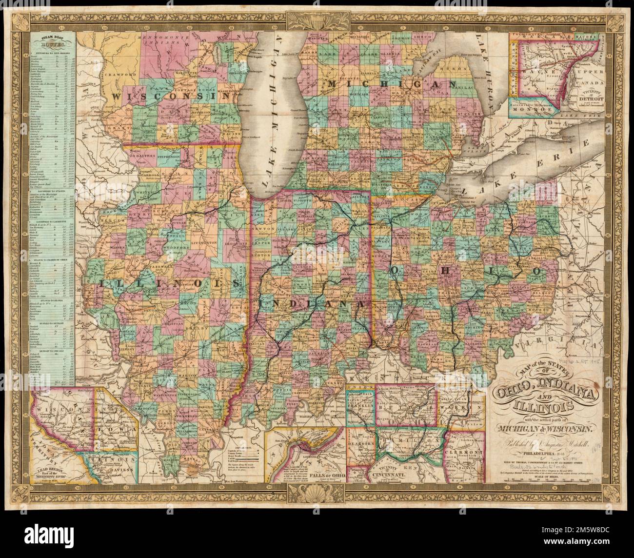 Map of the states of Ohio, Indiana and Illinois with the settled parts ...