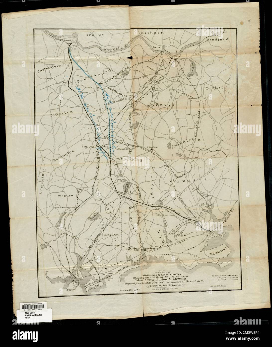 Map of parts of Middlesex & Essex counties showing the rail road routes ...