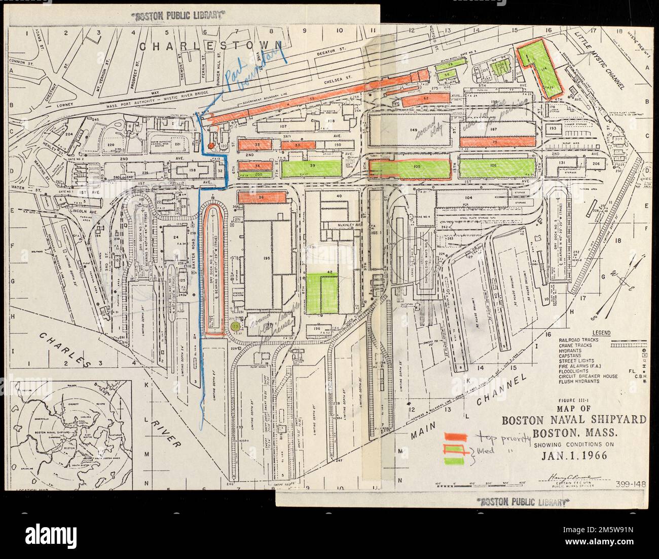 Map of Boston naval shipyard, Boston, Mass. showing conditions on Jan ...