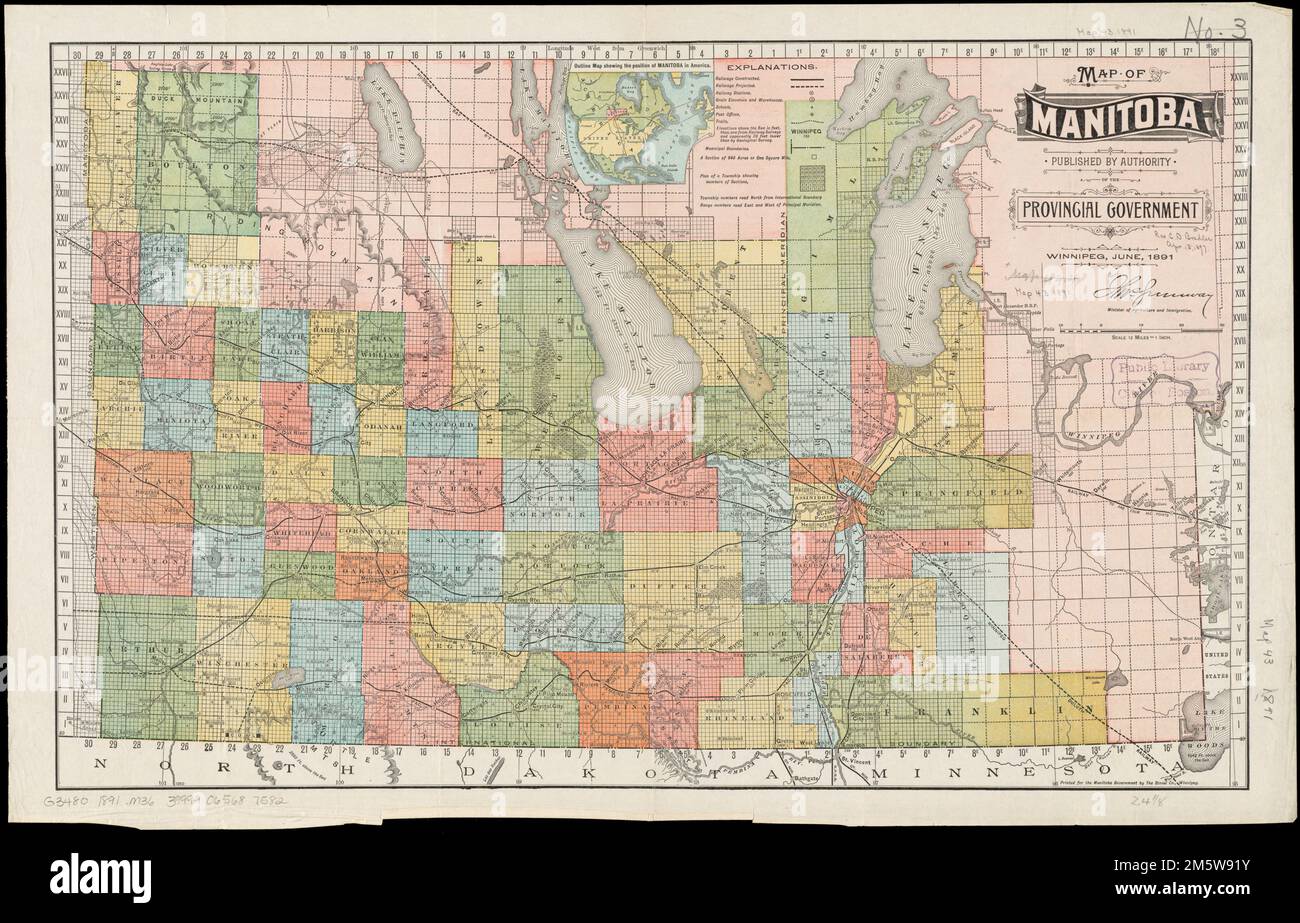 Map of Manitoba. Shows township boundaries, sectional survey and ...