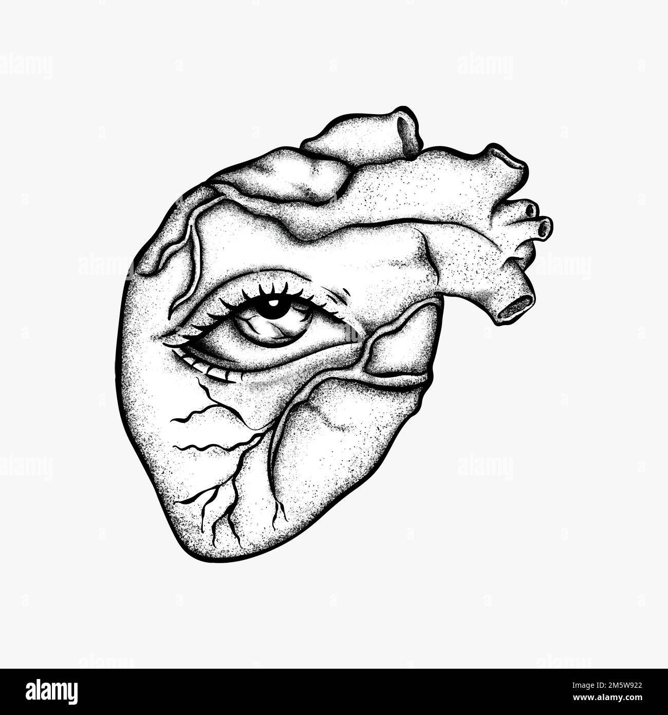 Vintage outline heart organ old school flash tattoo design symbol ...