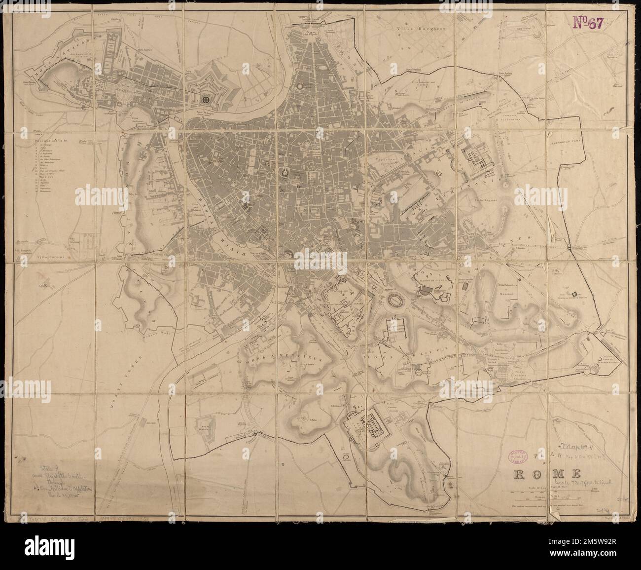 Plan of Rome. Relief shown by hachures. Oriented with north towards the ...