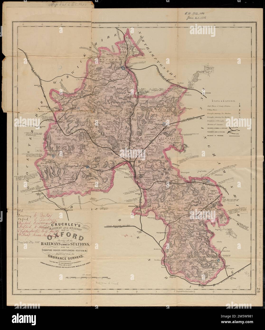 Cruchley's railway and station map of Oxford : showing all the railways ...