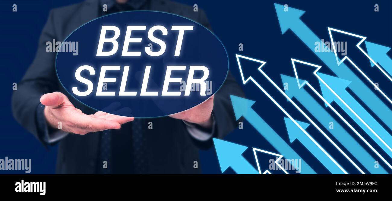 Hand writing sign Best Seller. Business concept book or other product ...
