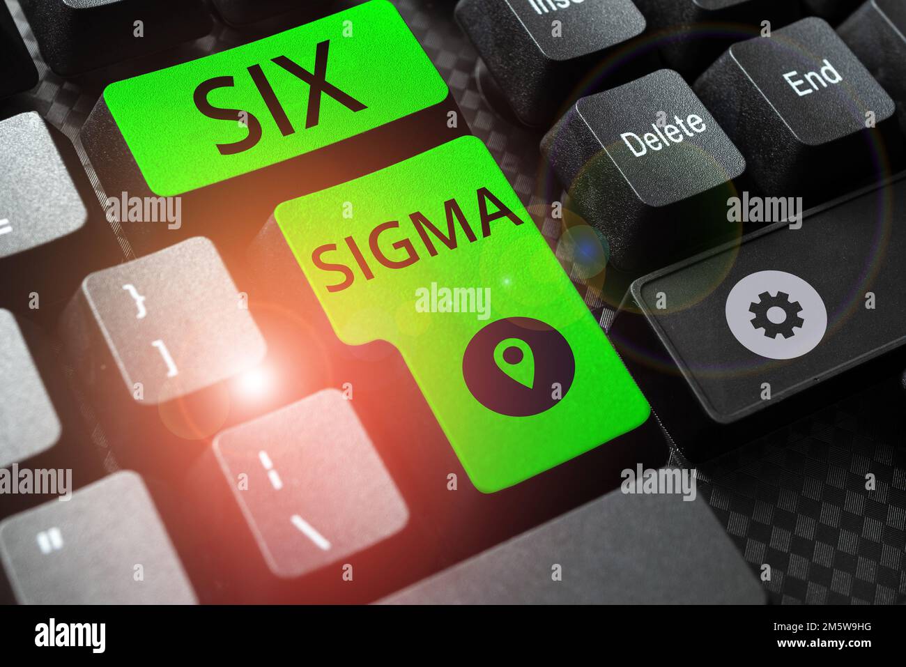 Hand writing sign Six Sigma. Word for management techniques to improve ...