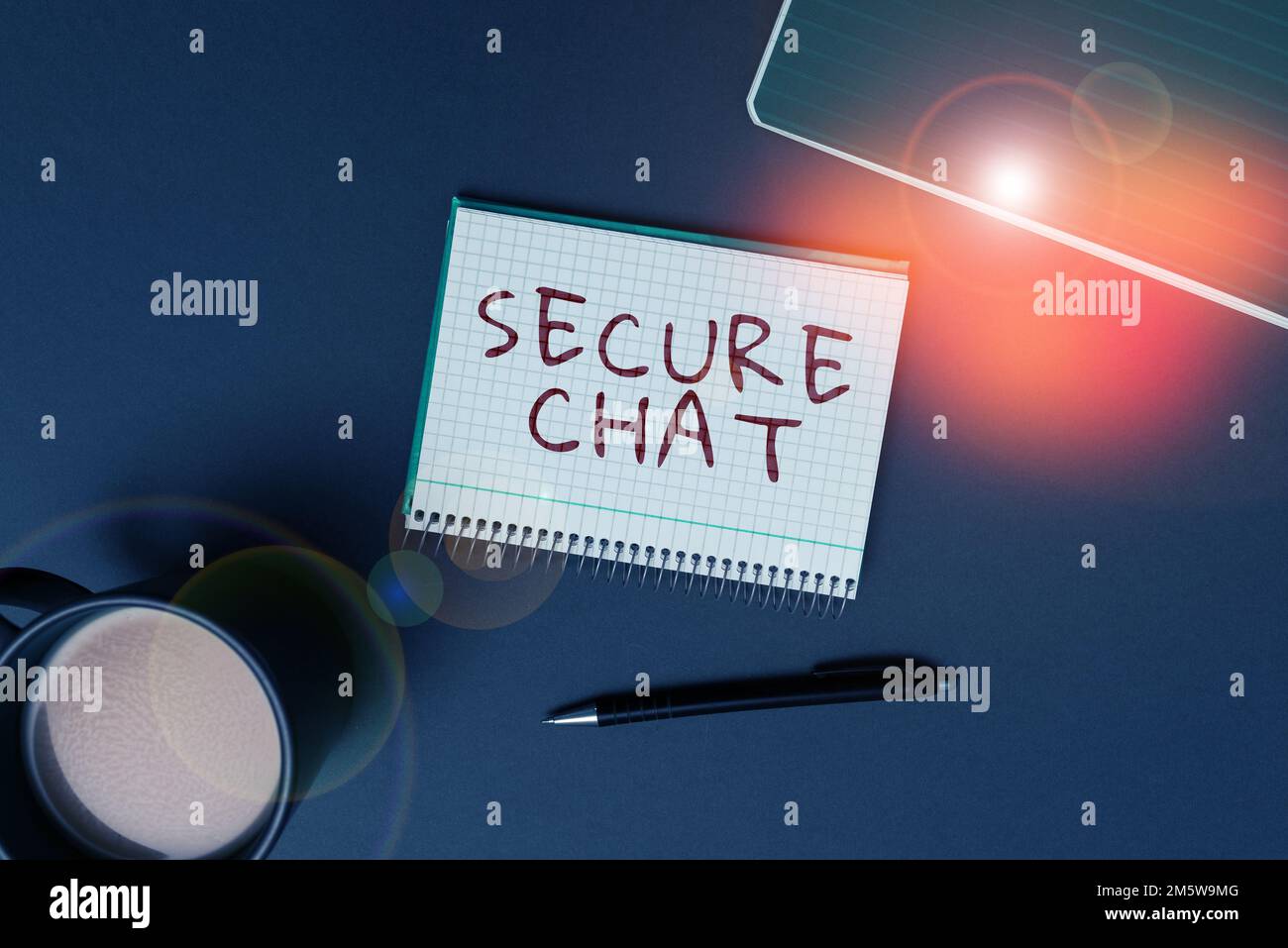 Text caption presenting Secure Chat. Word Written on approach to protect messages when sent ...