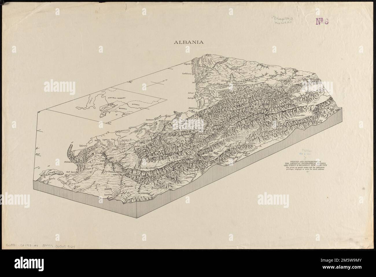 Albania. Relief shown by landforms. Includes location map. Oriented ...