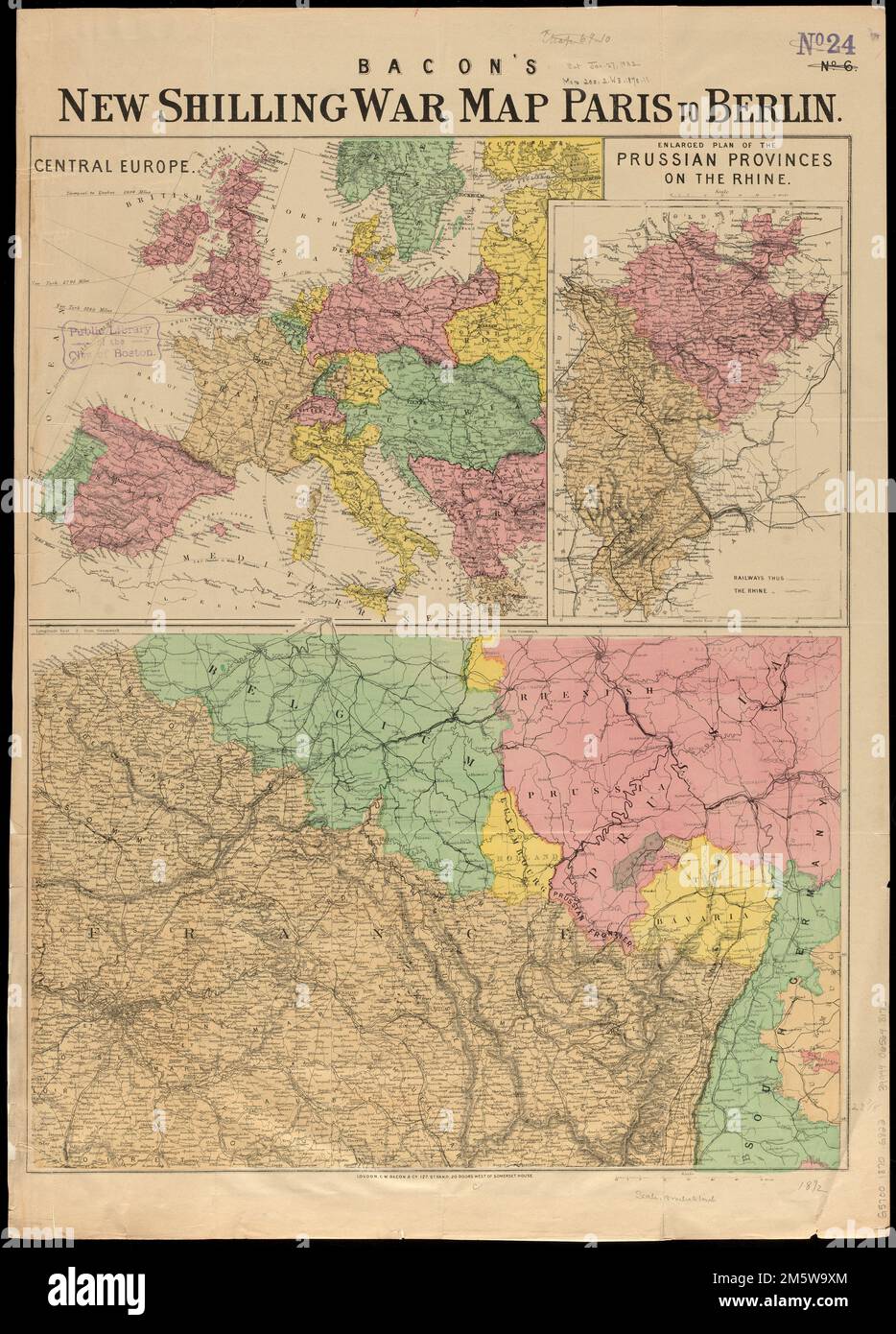 Bacon's new shilling war map Paris to Berlin. Relief shown by hachures ...