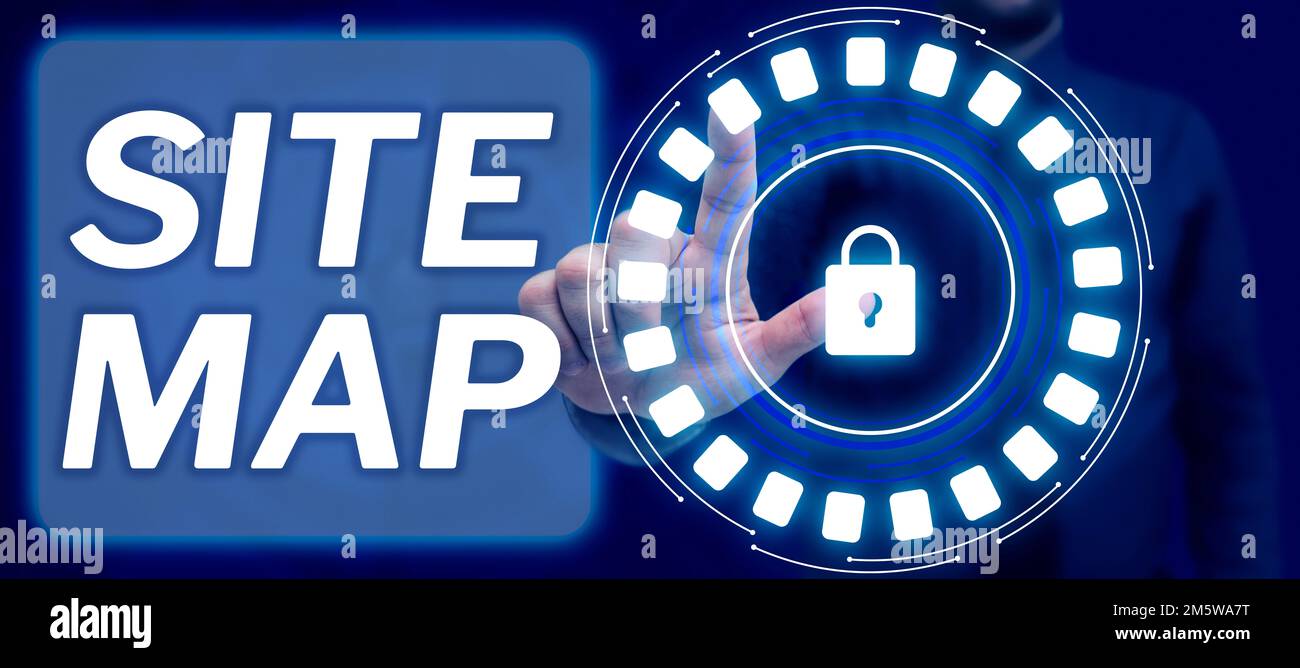 Text sign showing Site Map. Word Written on designed to help both users ...