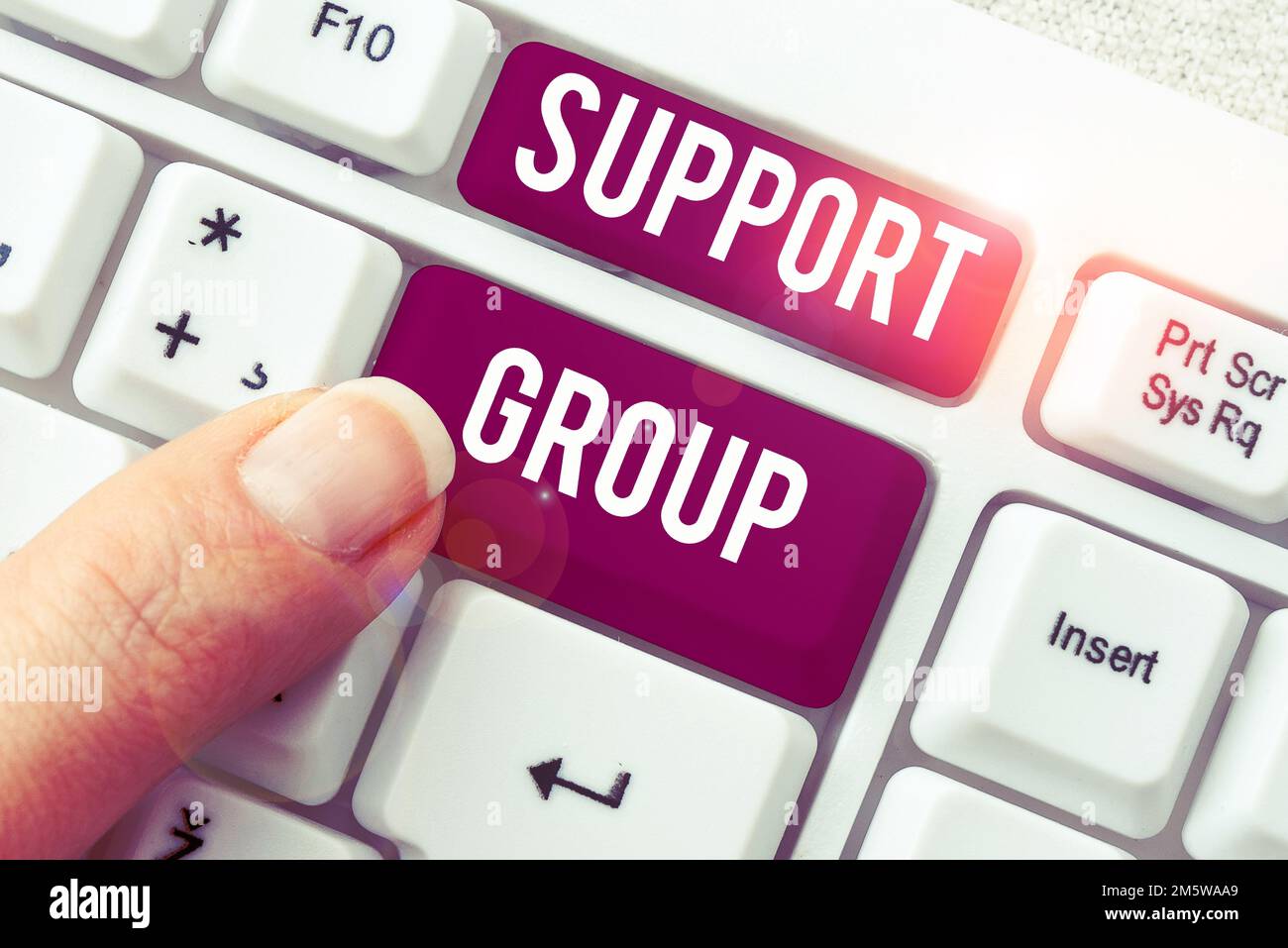 Text sign showing Support Group. Business overview number of people ...