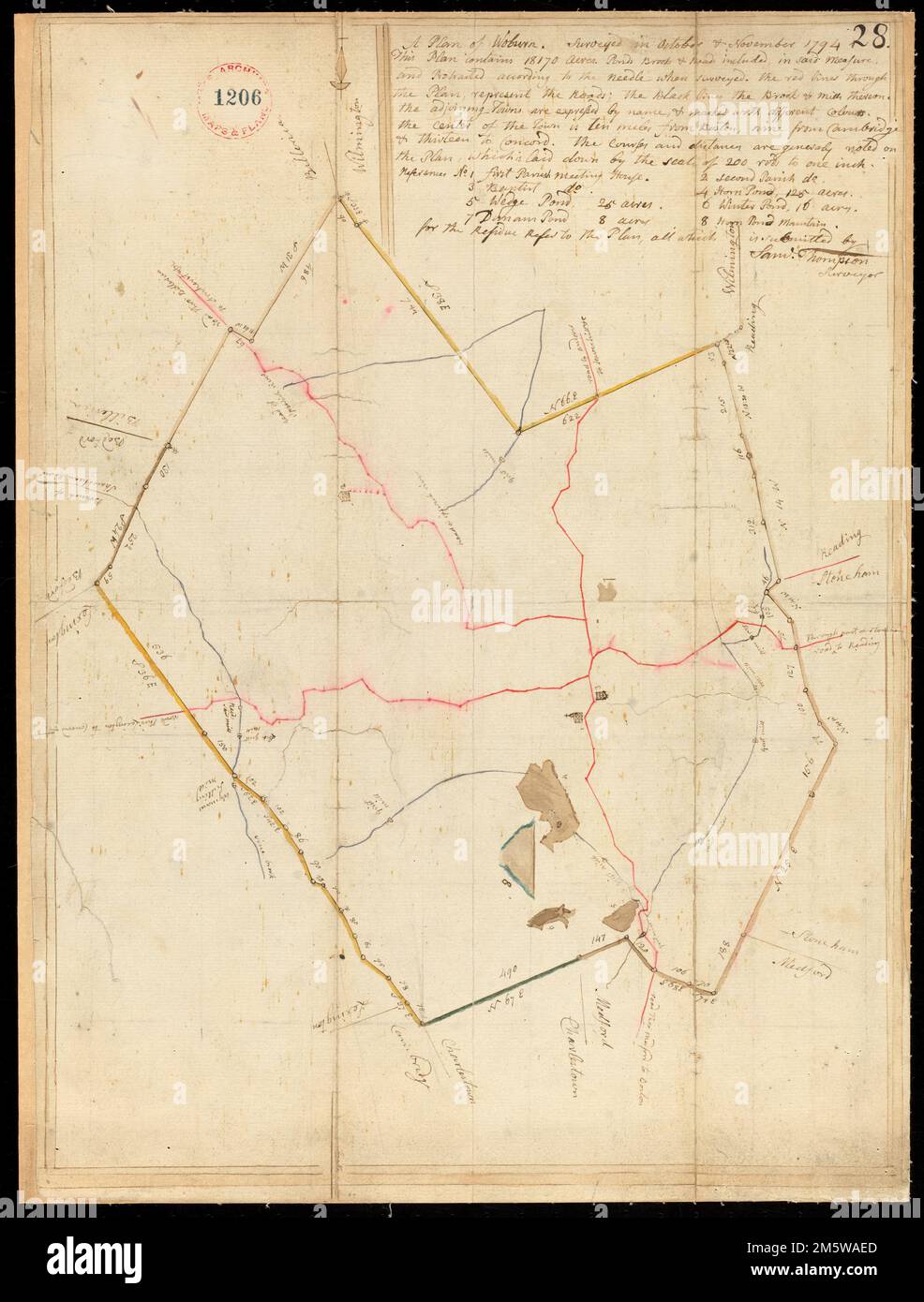 Plan of Woburn surveyed by Samuel Thompson, dated November 1794 ...