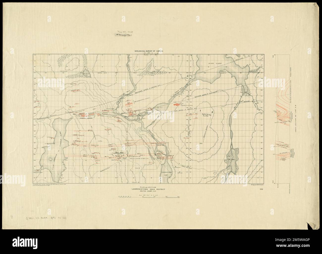 Plan and section, Lawrencetown gold district, Halifax County, N.S ...