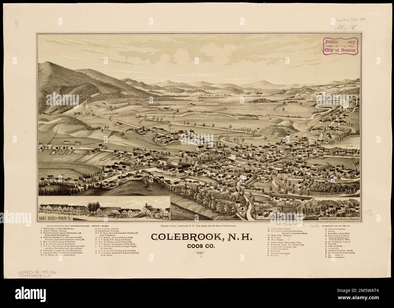 Colebrook, N.H., Coos Co., 1887. Bird's-eye view. Includes index to ...