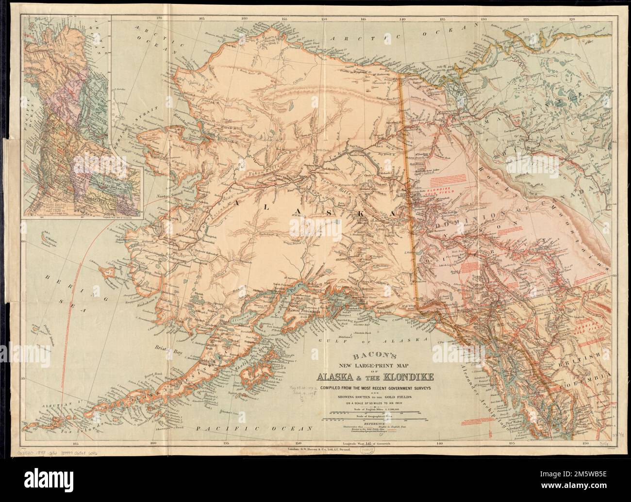 Bacon's new large-print map of Alaska & the Klondike : compiled from ...