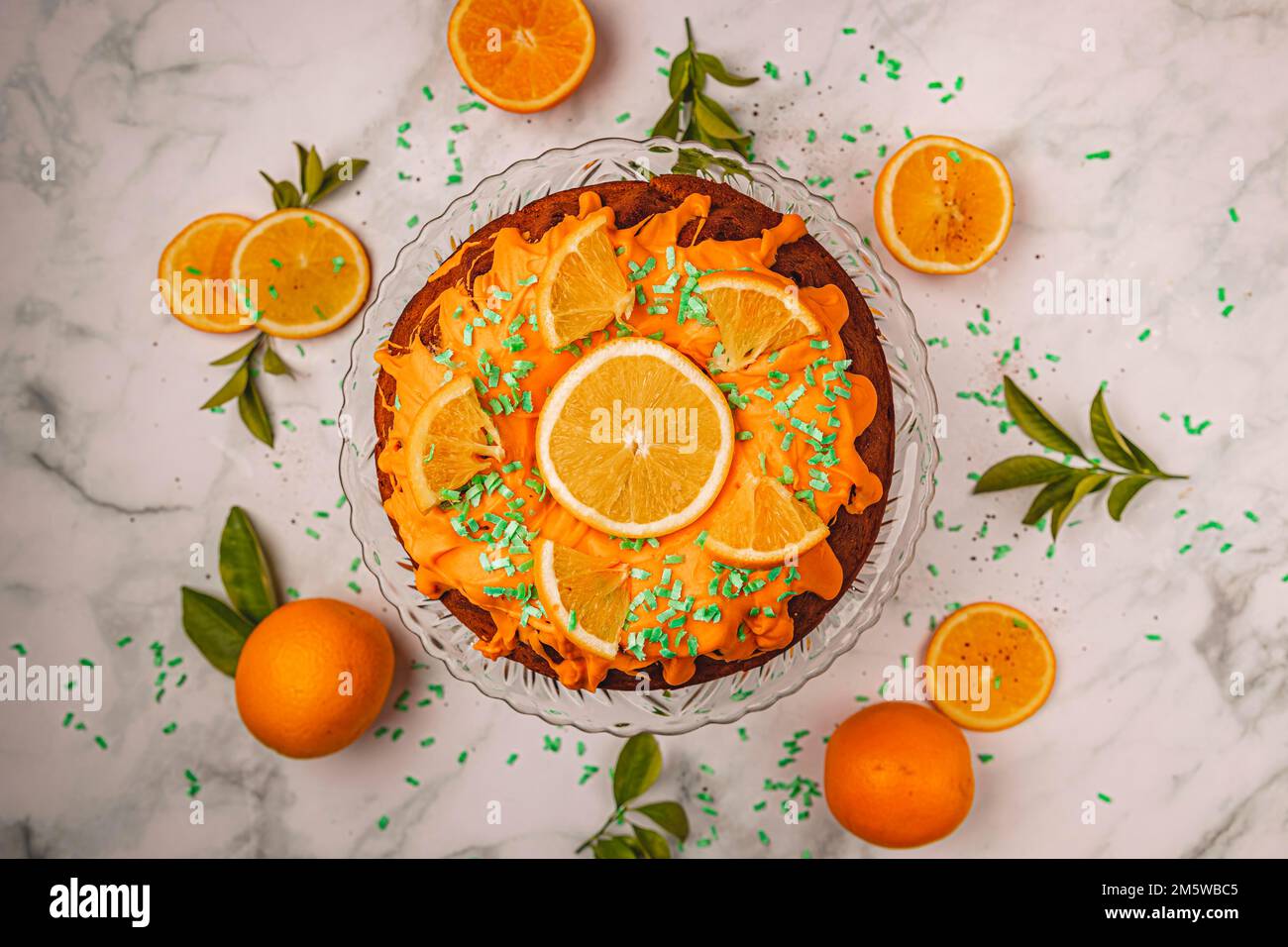Orange cake, oranges (Citrus sinensis), autumn atmosphere, from above ...