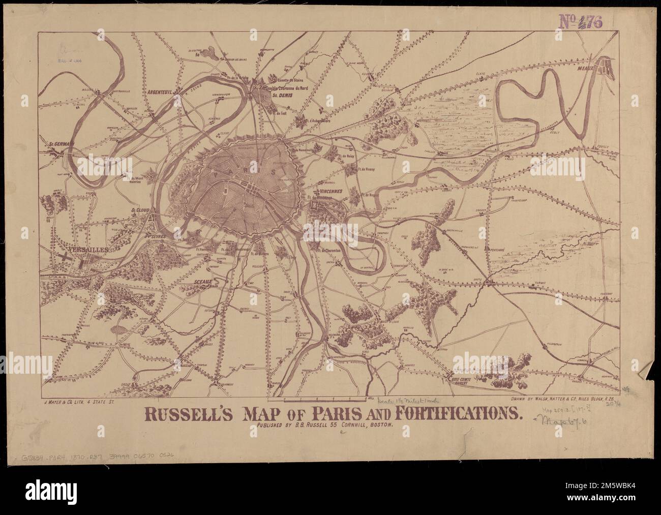 Russell's map of Paris and fortifications.... , France , Île-de-France ...