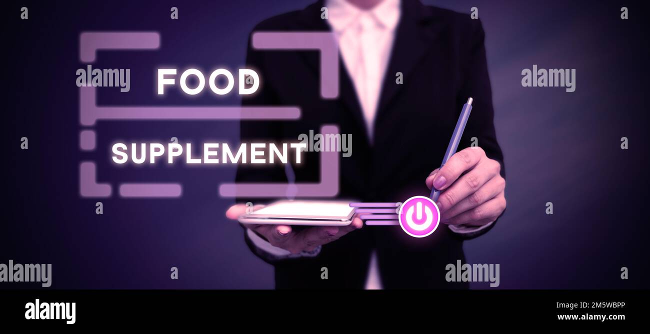 Text sign showing Food Supplement. Business showcase Conditions and ...