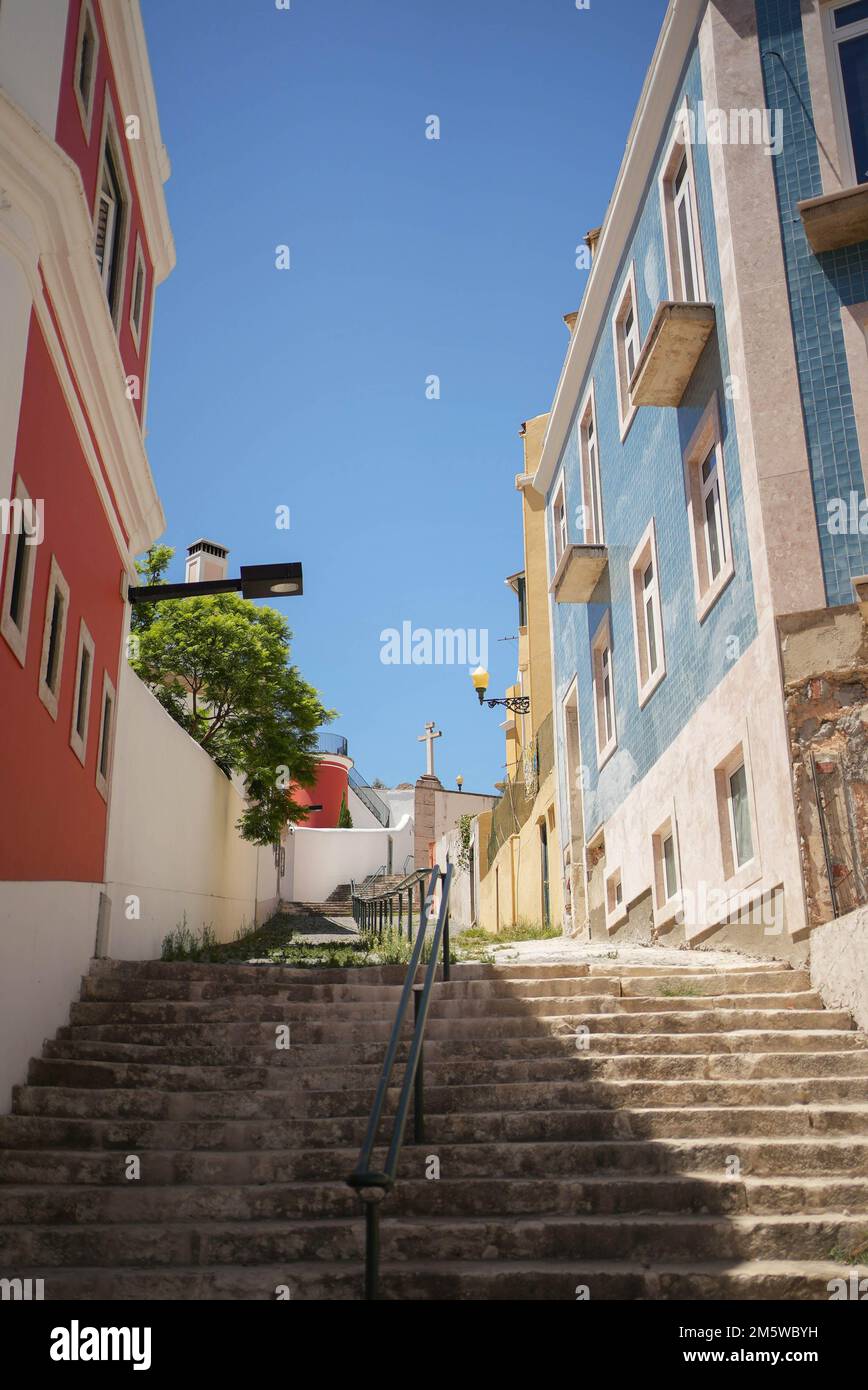 Bright mediterranean street with colorful buildings Stock Photo - Alamy