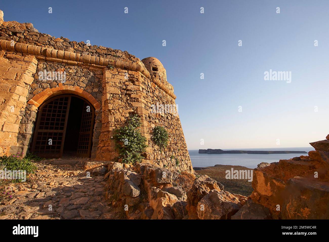 Venetian sea fortress Gramvoussa, morning light, fortress gate ...