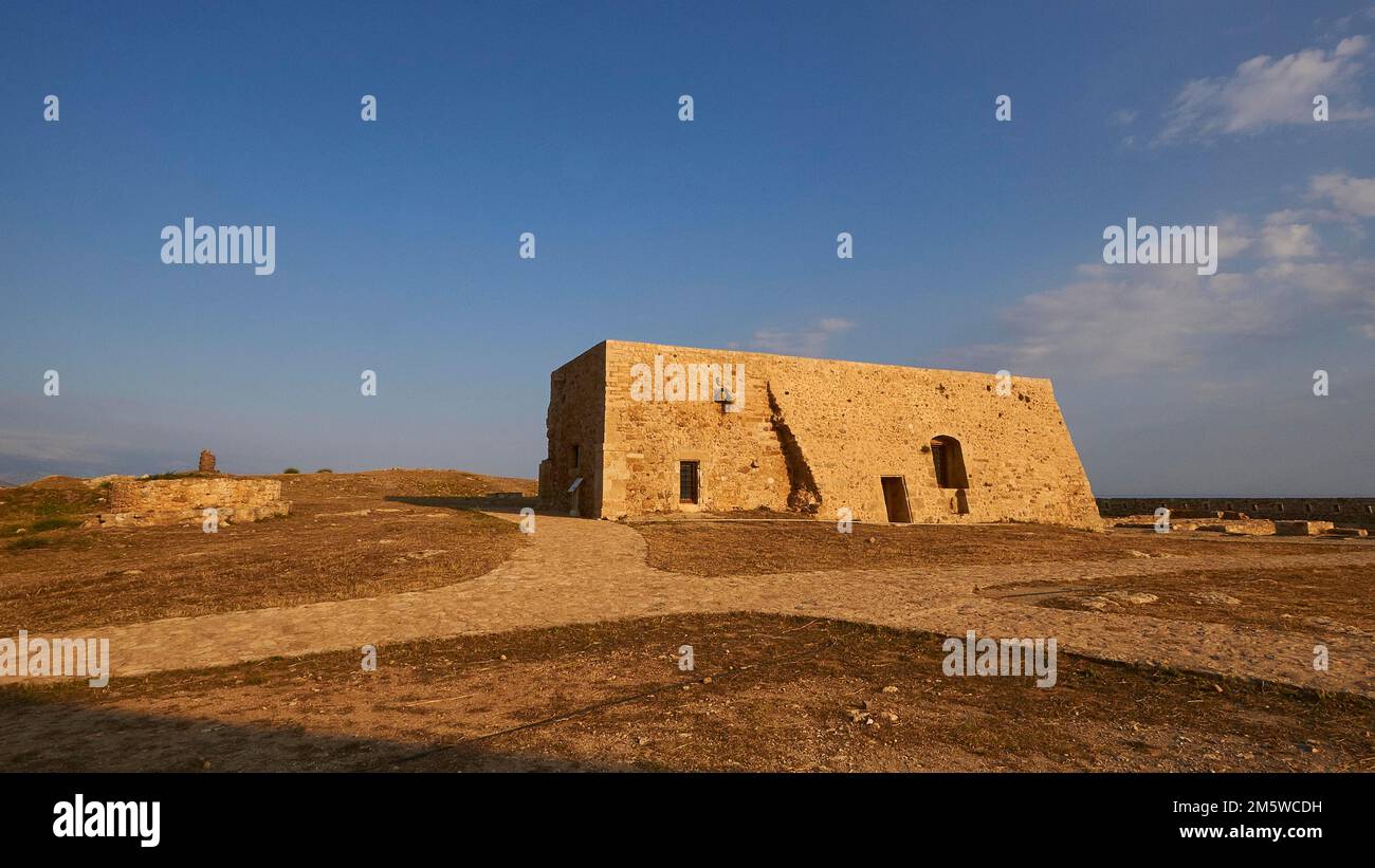 Drone shot, Fortezza, Venetian sea fortress, building inside the ...