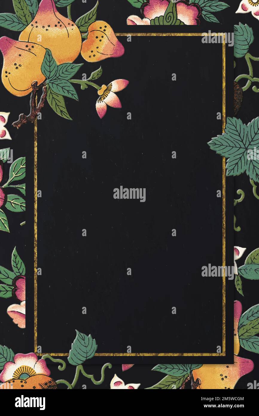 Floral patterned rectangle frame on a black background vector Stock ...