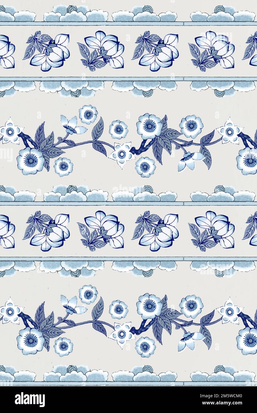 Navy blue floral patterned background design element vector Stock ...