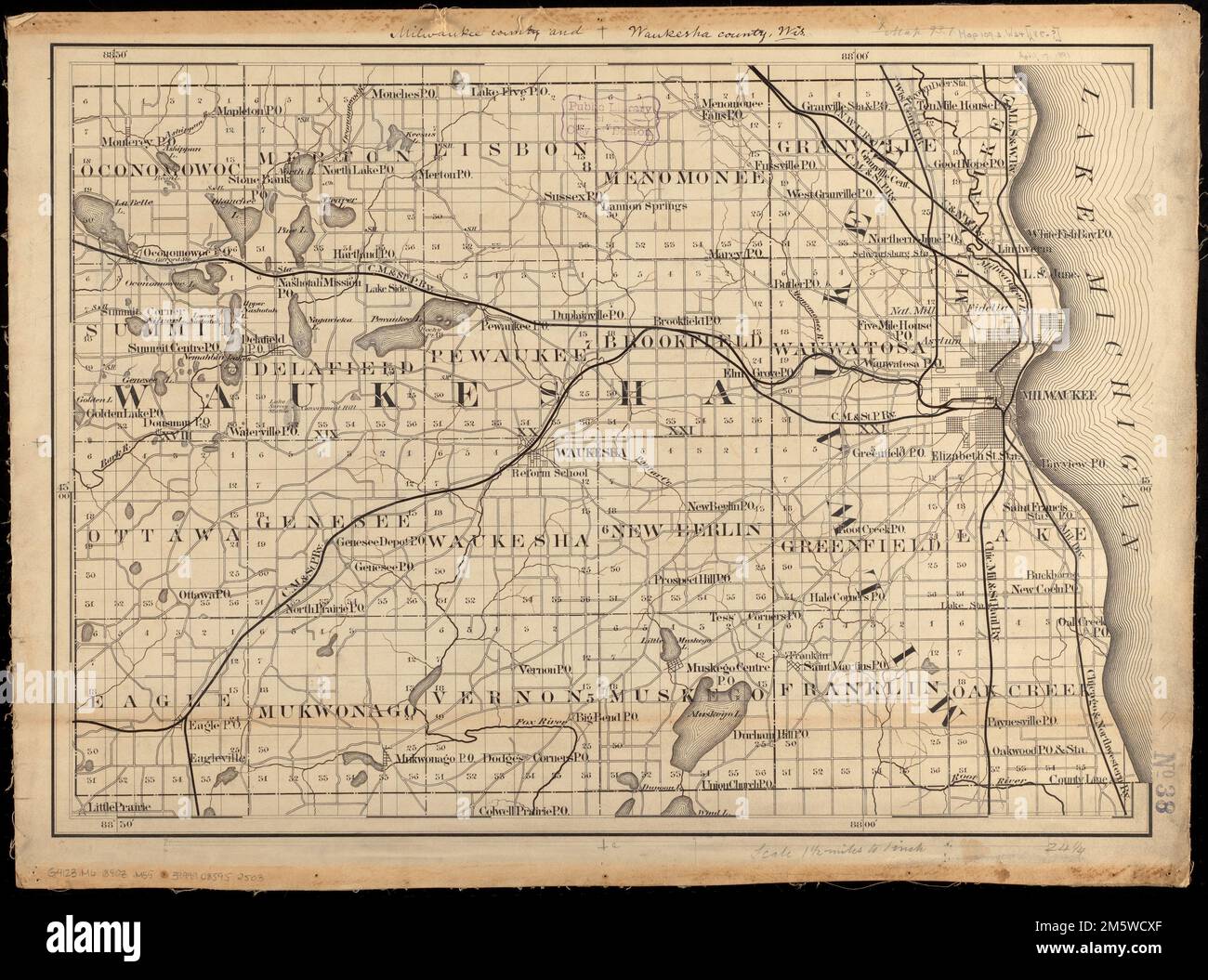Milwaukee County and Waukesha County, Wis.. Manuscript title in ink in ...