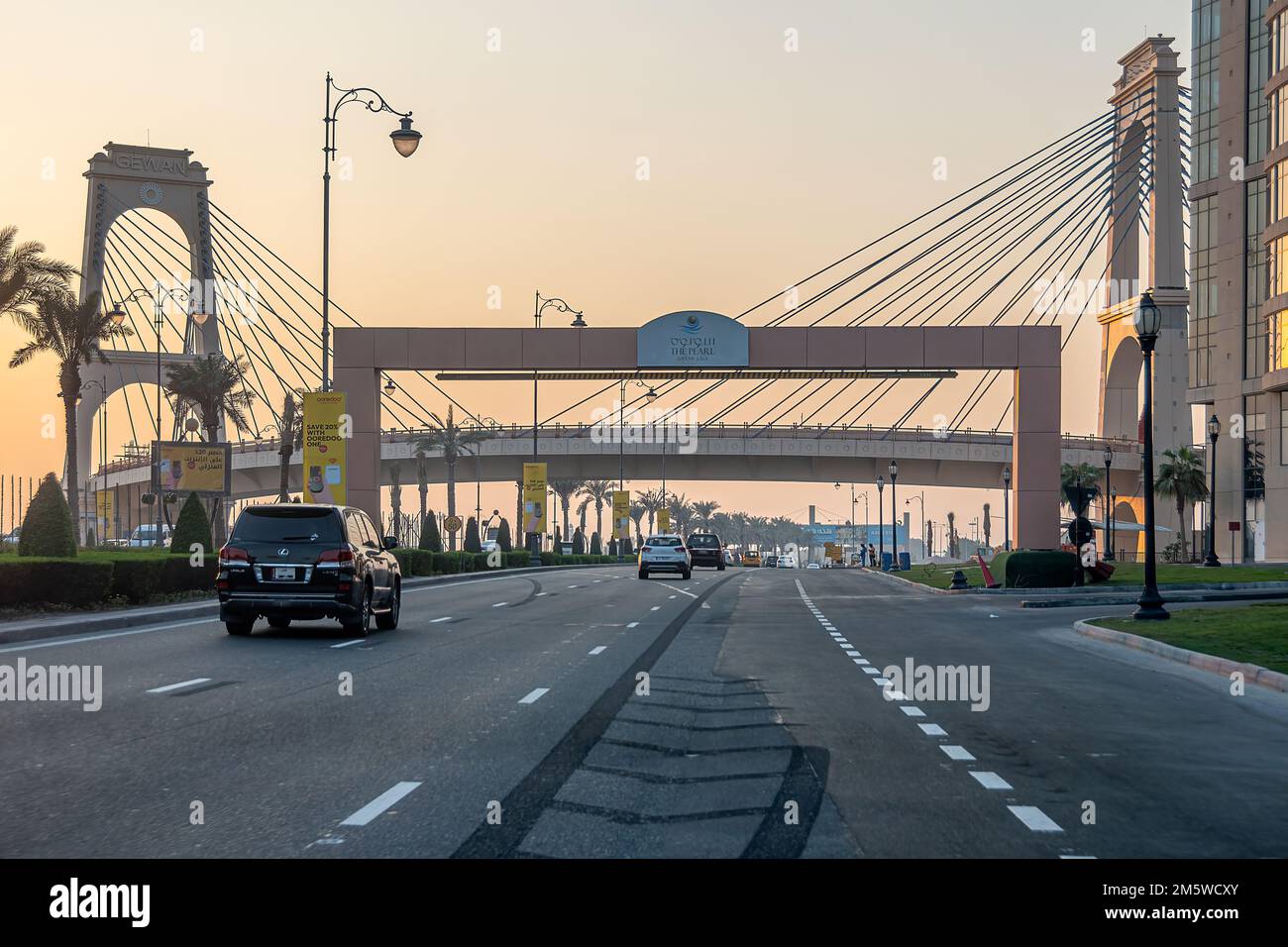 Pearl Qatar Gewan Bridge view at sunset time Stock Photo - Alamy