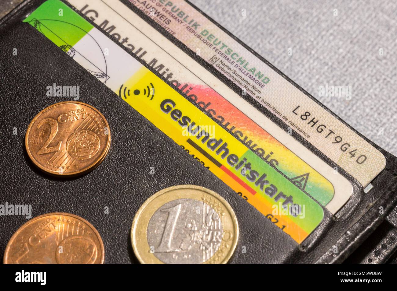 Health card, AOK insurance card, wallet, cards, money, coins, euro ...