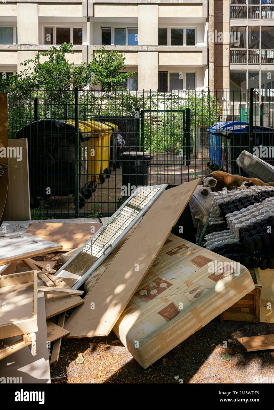 Domestic waste stored on public road land, Potsdam, Brandenburg ...