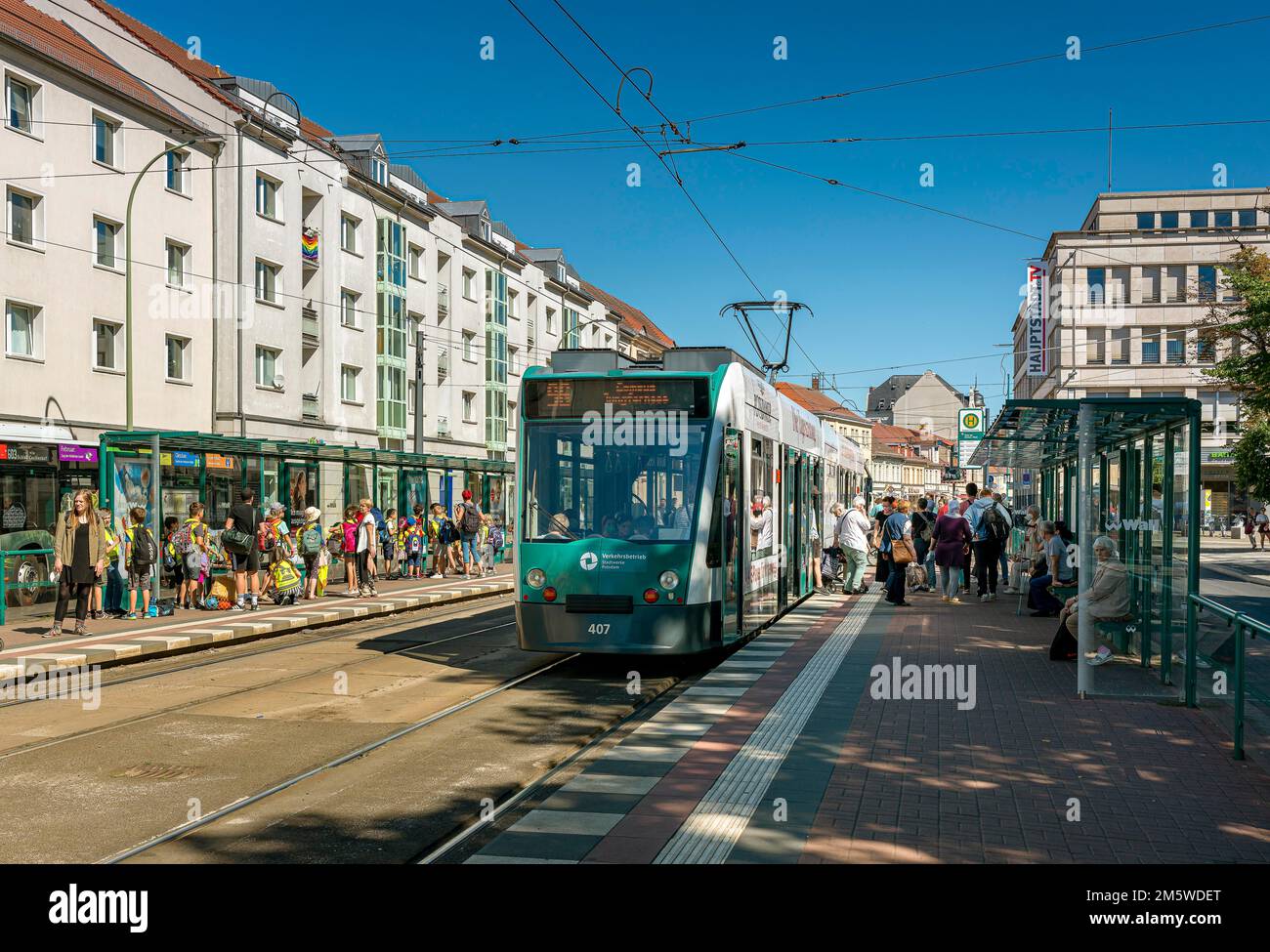 Tram stop at Platz der Deutschen Einheit, Potsdam, Brandenburg, Germany ...
