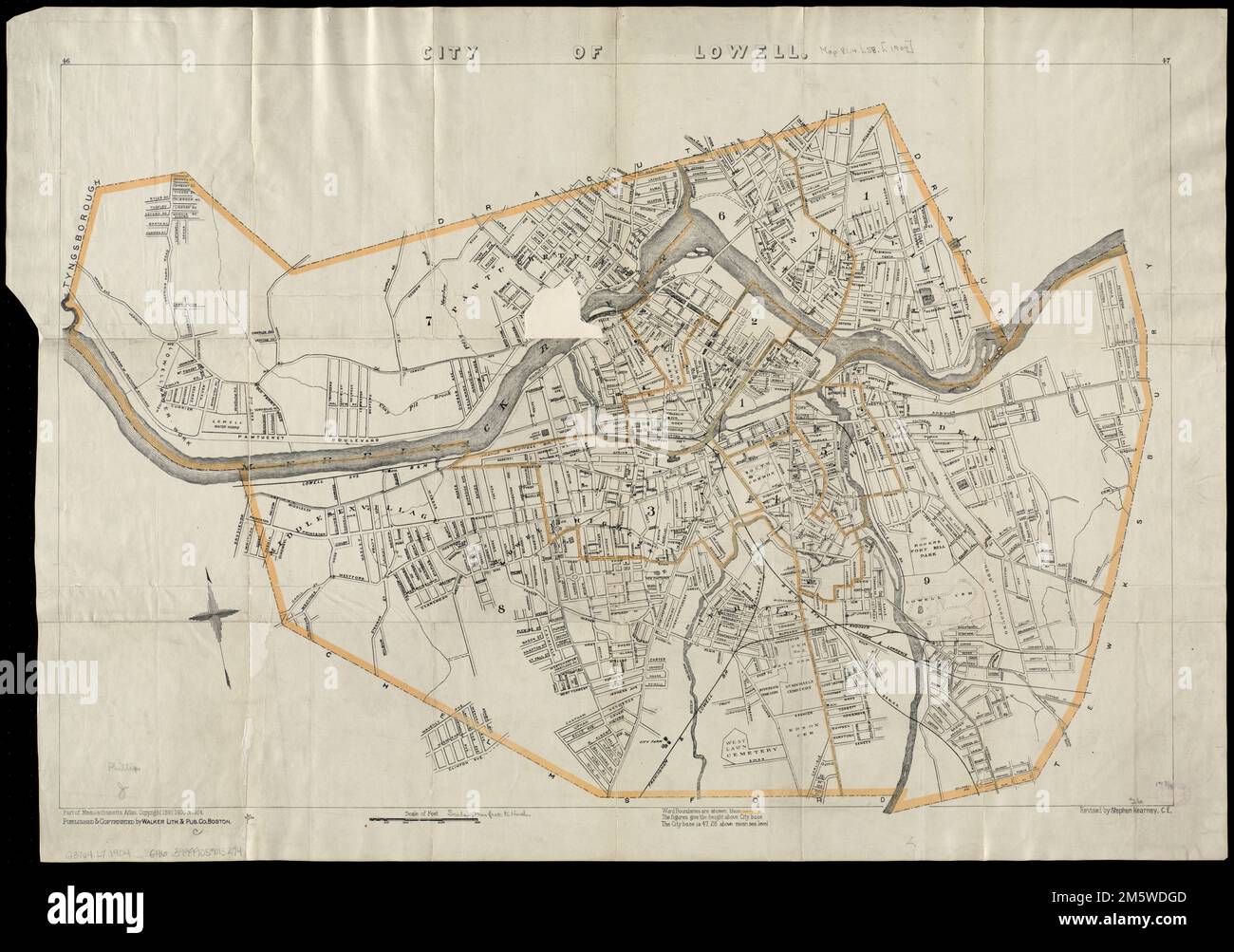 City of Lowell. Oriented with north toward the upper left. Revised by ...