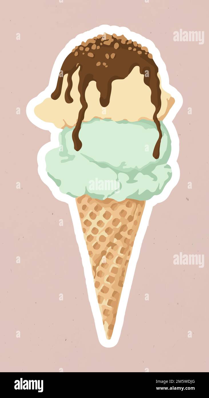 Vectorized ice cream scoops sticker overlay with a white border on a ...