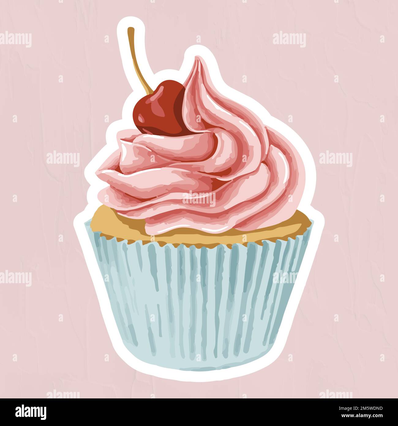Vectorized cupcake topped with maraschino cherry sticker overlay with a ...