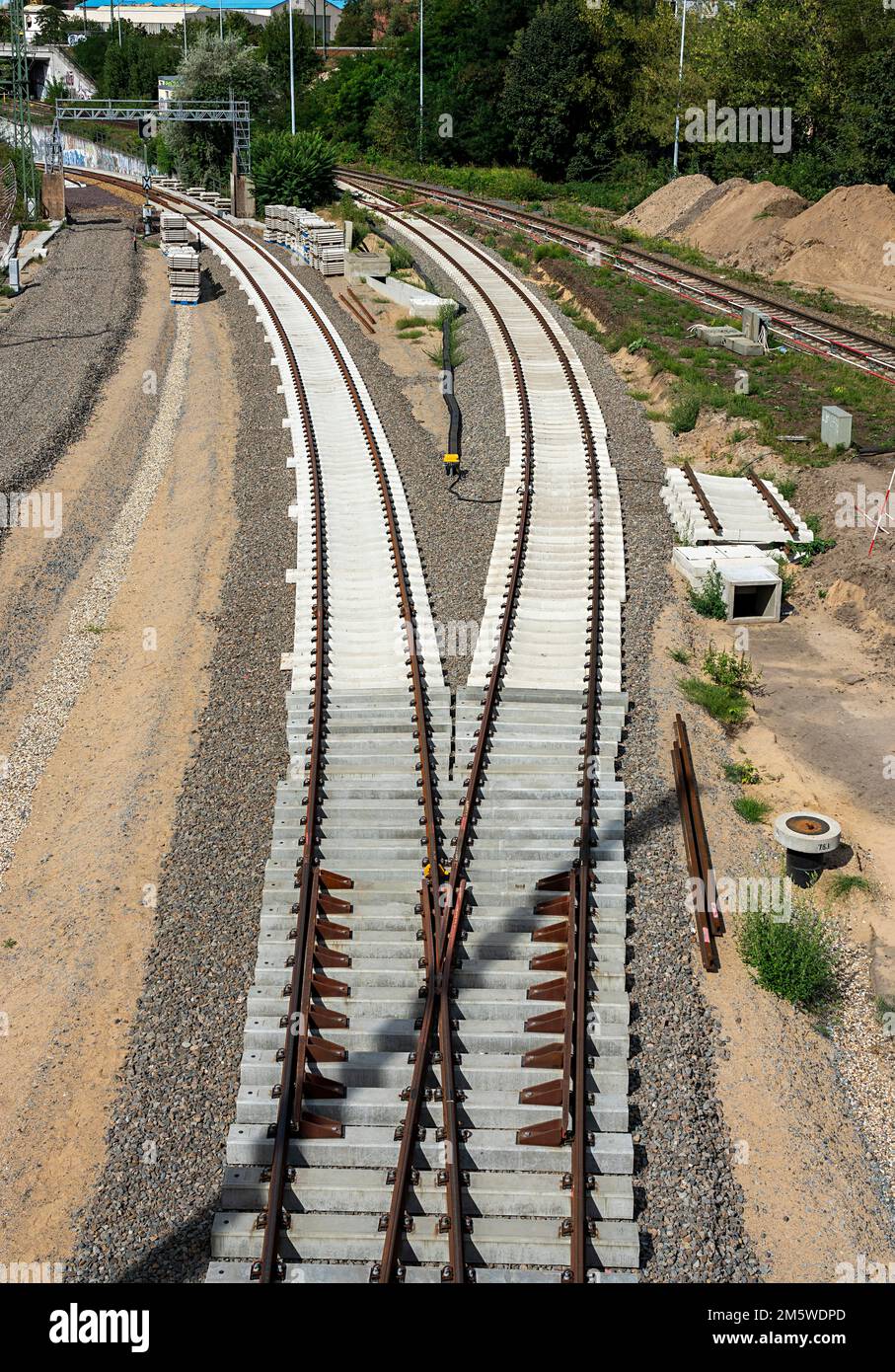 Track bed, new construction at the main station, Berlin-Moabit, Germany ...
