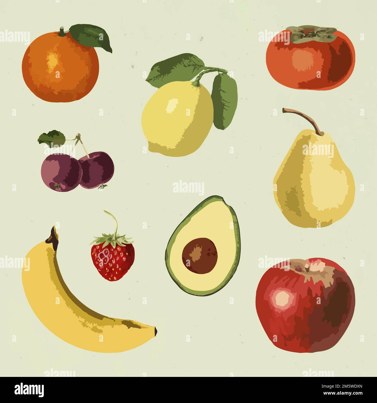 Vectorized tropical fruit sticker collection design elements Stock ...